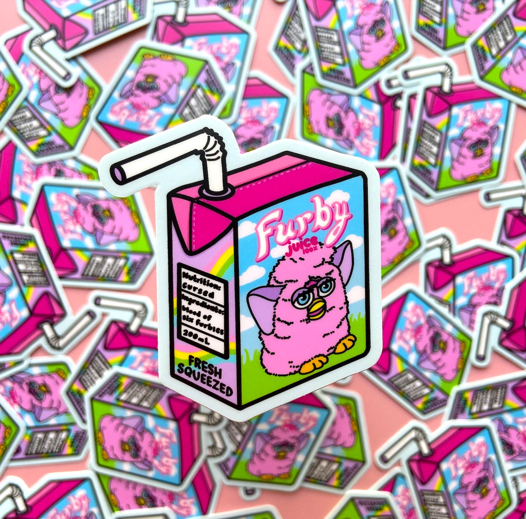 FURBY JUICE STICKER - Cursed Furby Art Juice Box Sticker, Creepy Furby ...