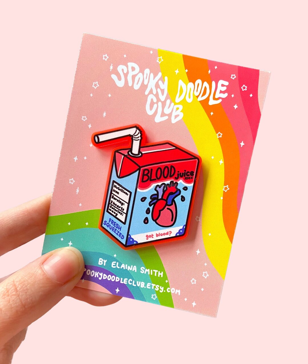 BLOOD JUICE BOX Pin - Cute Horror Pin, Funny Science Gift, Vampire ...