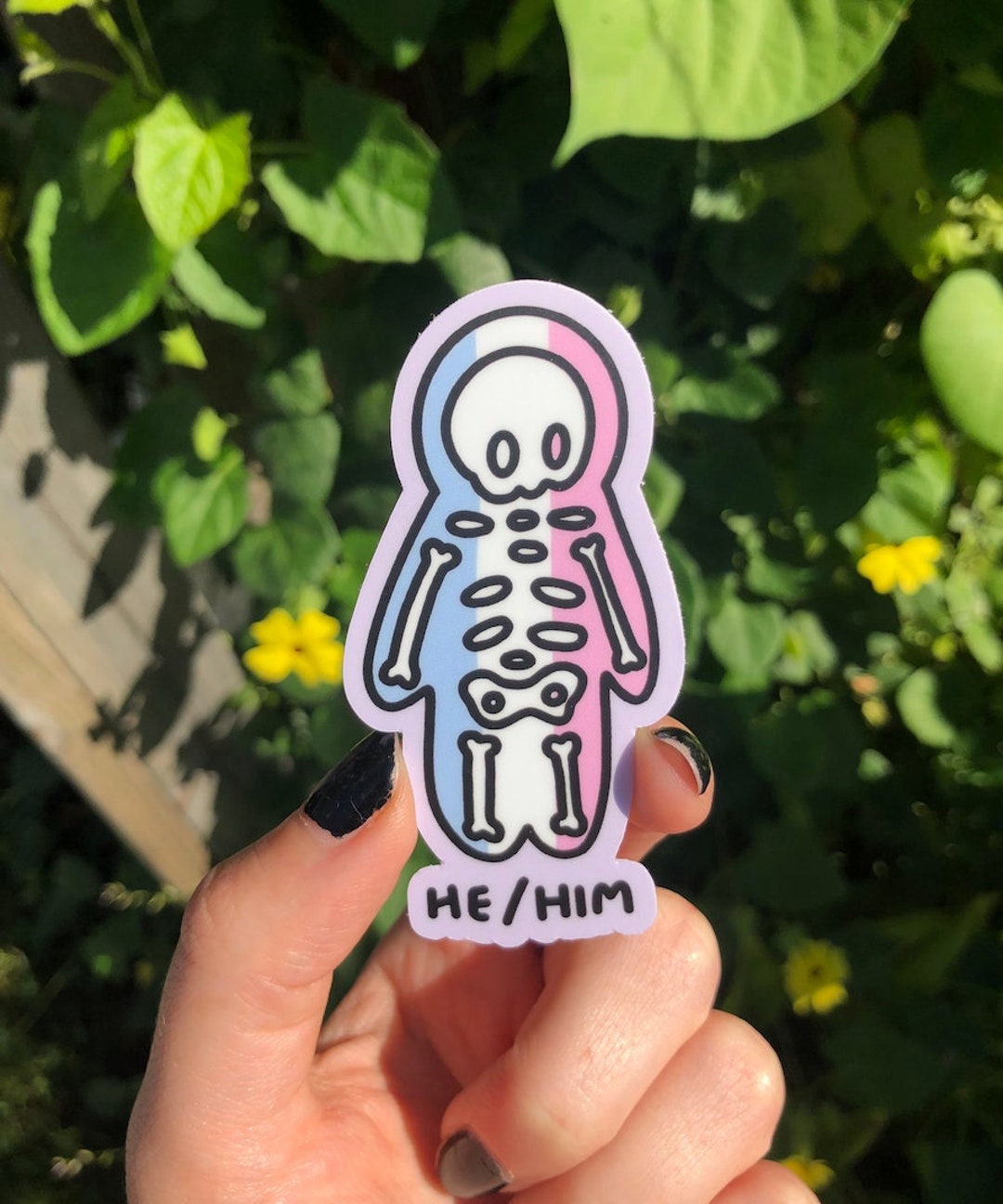 HE/HIM Pronoun Sticker Skeleton - Pastel Vinyl Art Sticker, Waterproof ...