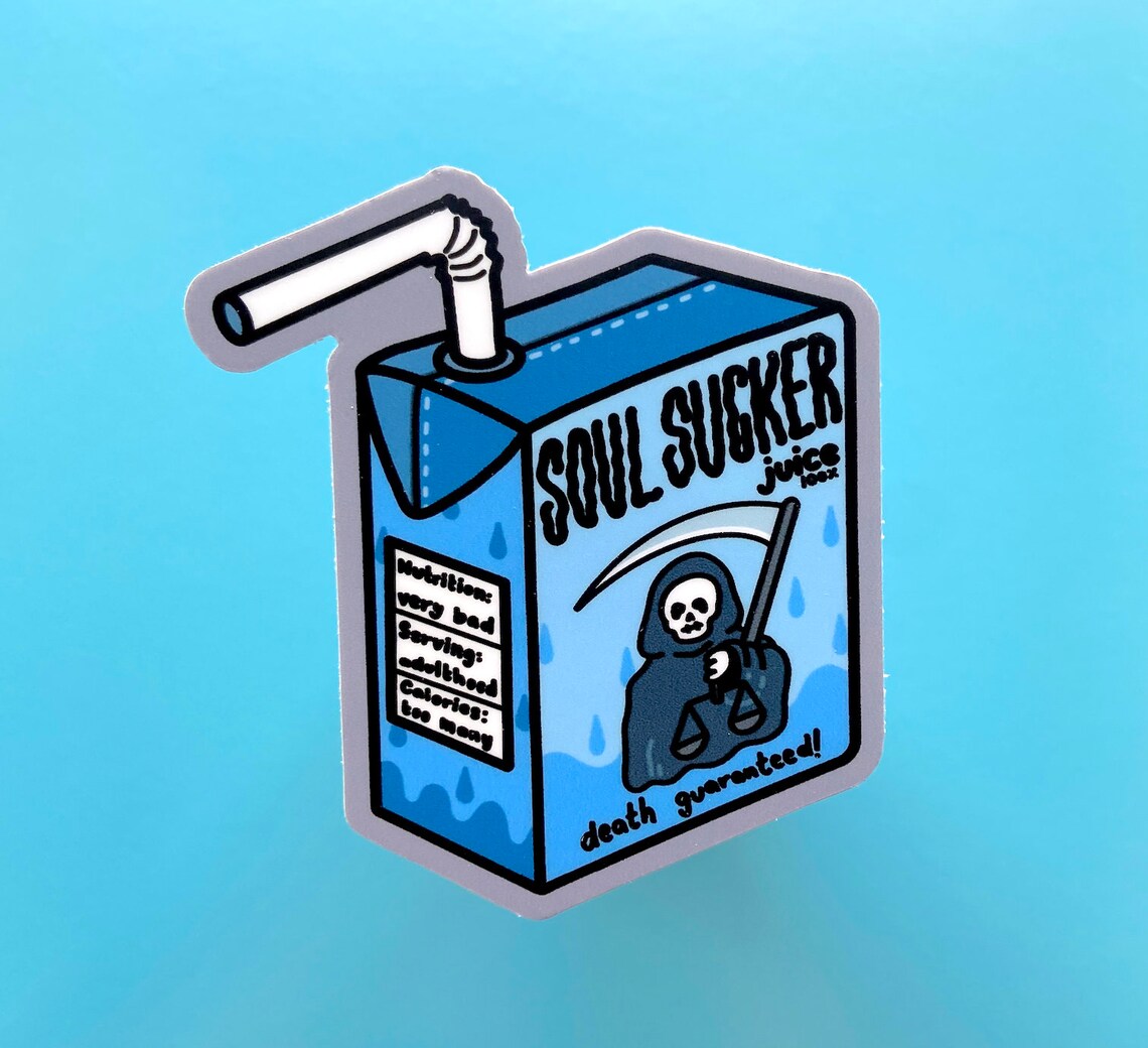 SOUL SUCKER JUICE Sticker - Halloween Juice Box Sticker, Grim Reaper ...