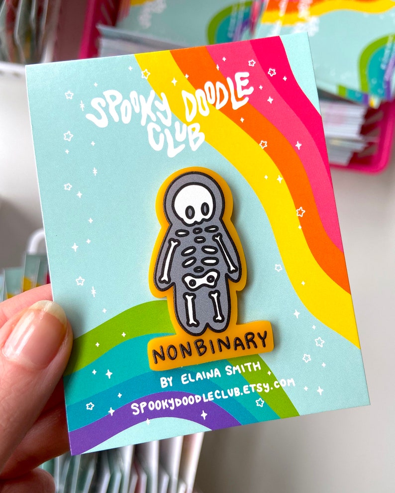 NONBINARY PIN Pronoun Skeleton Acrylic Pin - Enbi Enby NB Pride Gift by ...