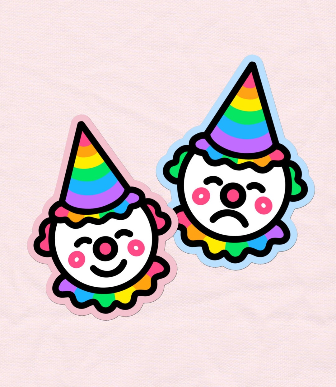 CLOWN STICKER SET - 2 Piece Happy Sad Clown Sticker Pack, Rainbow ...