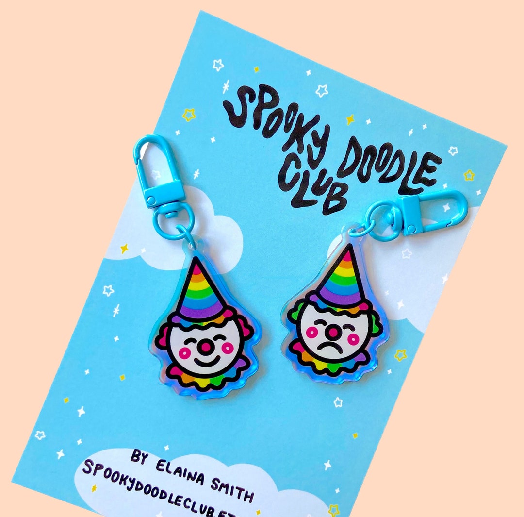 HAPPY SAD CLOWN Keychain - Clowncore Acrylic Keychain, Iridescent ...