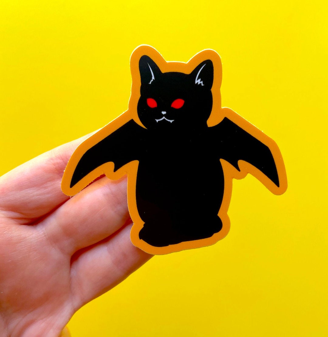 BAT CAT STICKER Spooky Vampire Kitty Vinyl Art Sticker, Waterproof High ...