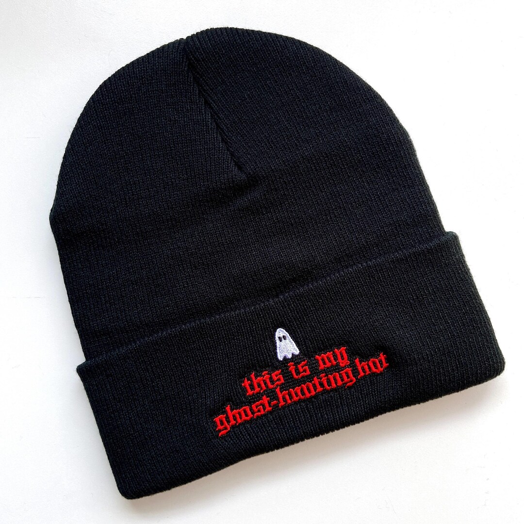 GHOST HUNTING HAT - Embroidered Ghost Beanie, Spooky Horror Beanie ...