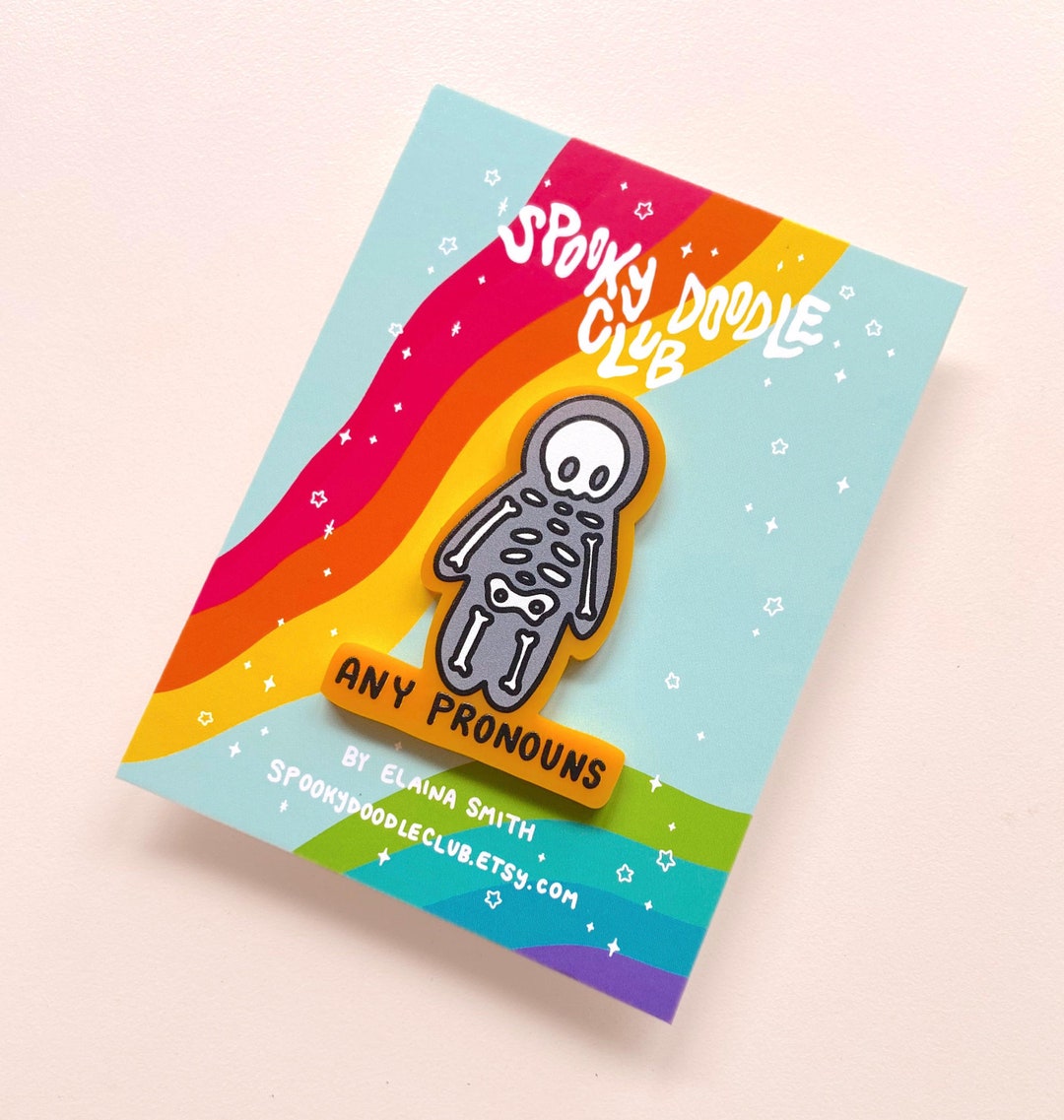 ANY PRONOUNS SKELETON Pin ~ Gender Pronoun Acrylic Pin - Spooky Doodle ...