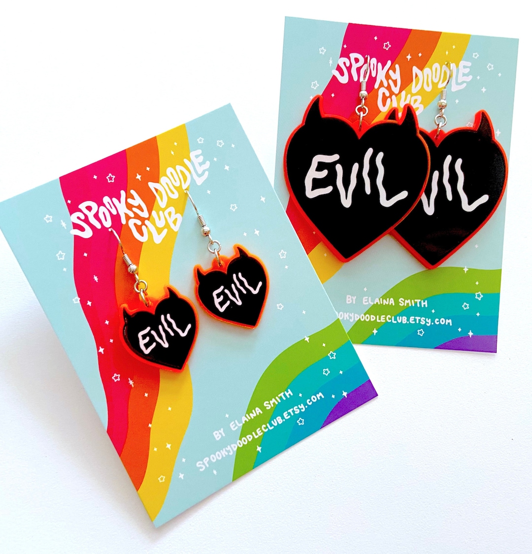 EVIL EARRINGS - Devil Horn Heart Earrings, Spooky Halloween Charm ...