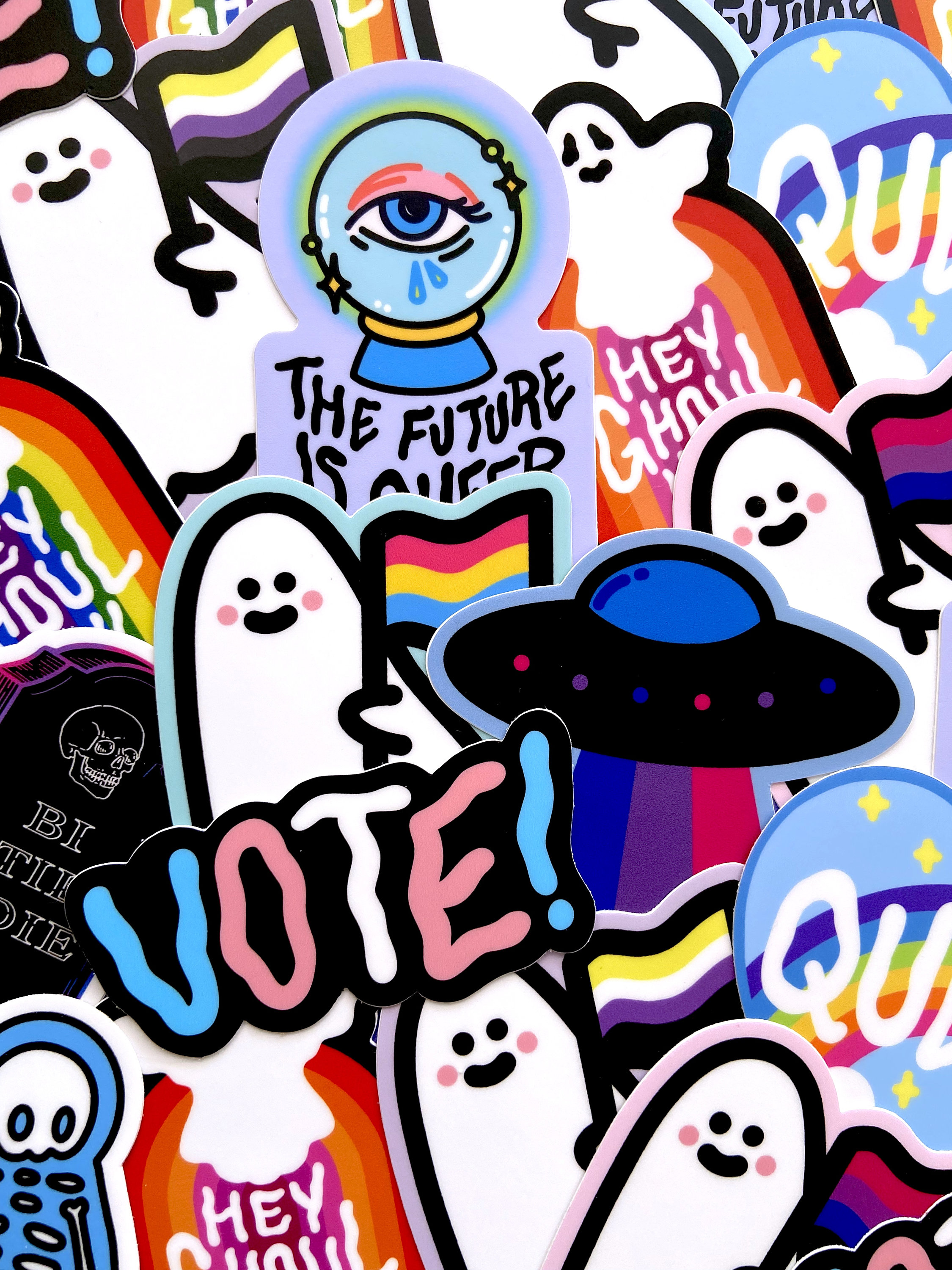 AGENDER PRIDE GHOST Sticker - Spooky Cute Nonbinary Pride Flag Sticker ...