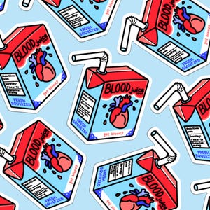 BLOOD JUICE STICKER - Horror Juice Box Sticker, Vampire Blood, Funny ...