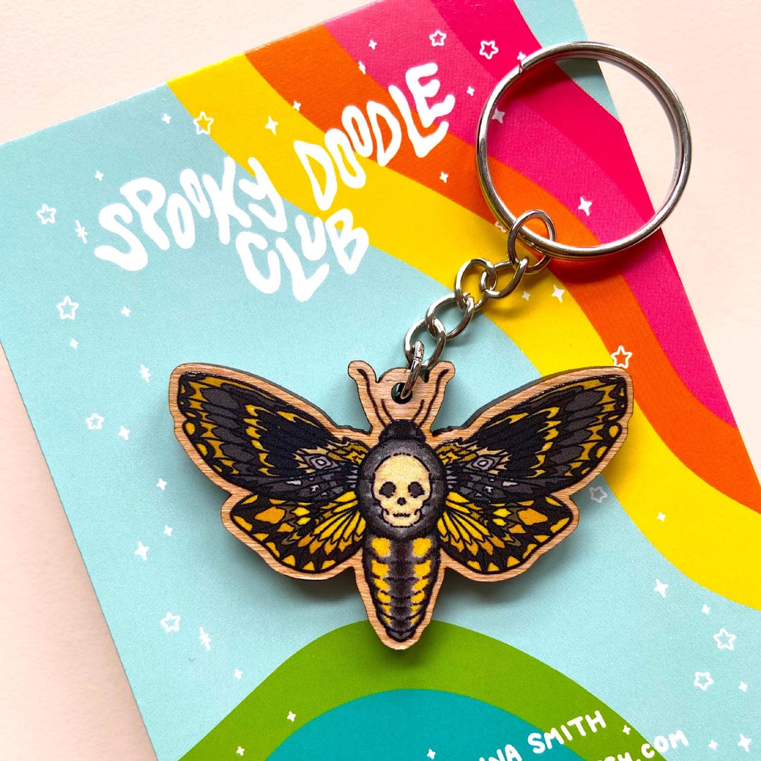 SKULL MOTH KEYCHAIN - Death's Head Hawkmoth Keyring, Spooky Moth Art ...