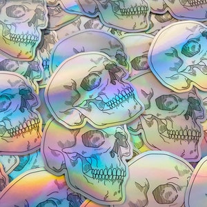 HOLOGRAPHIC SKULL STICKER - Waterproof Skeleton Bone Sticker, Rainbow ...