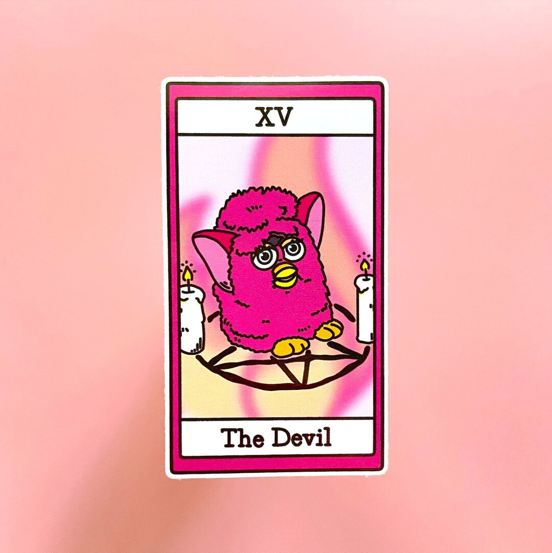 DEVIL FURBY STICKER - Waterproof Vinyl Laptop Sticker, Pink Tarot Card ...