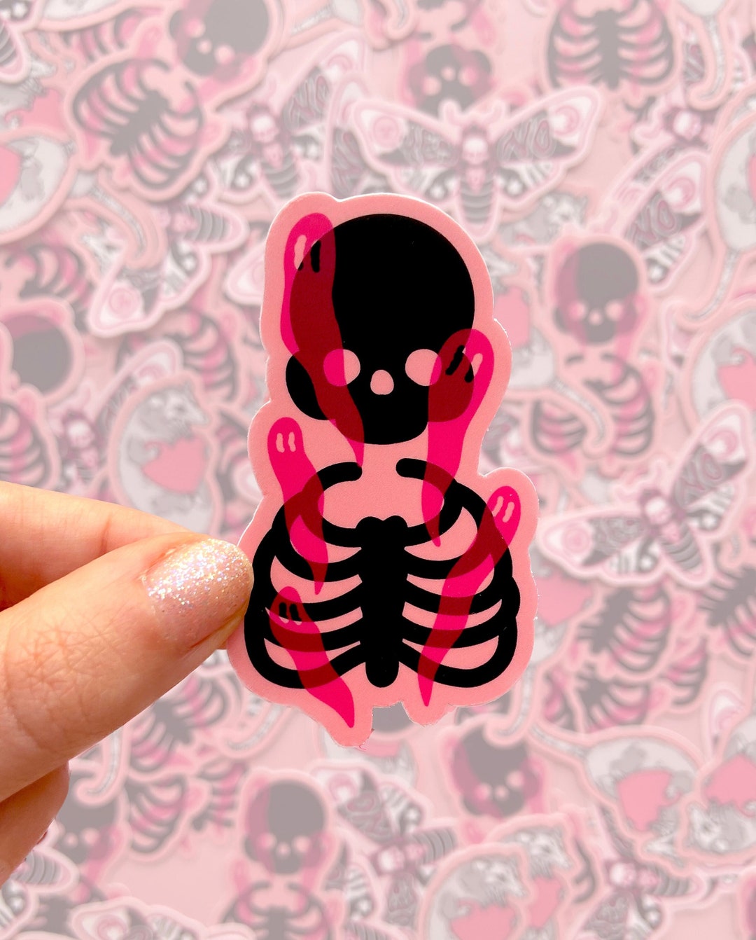 HAUNTED BONES STICKER - Pink Ghost Skeleton Sticker, Vinyl Halloween ...