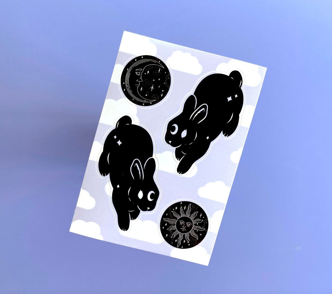 MOON BUNNY Sticker Sheet - Purple Celestial Rabbit Vinyl Art Sticker ...