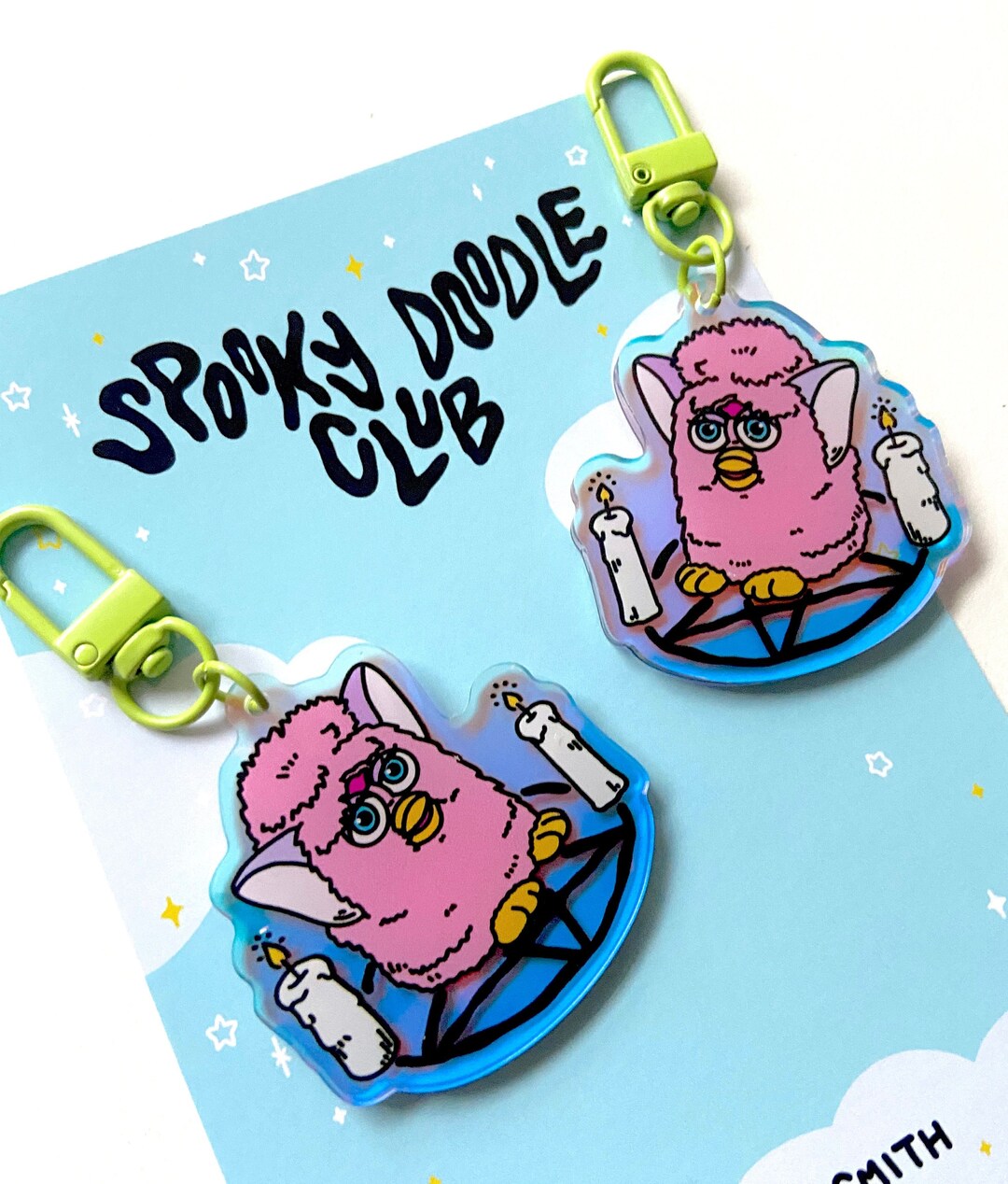 CURSED FURBY KEYCHAIN - Iridescent Furby Keyring, Rainbow Acrylic ...