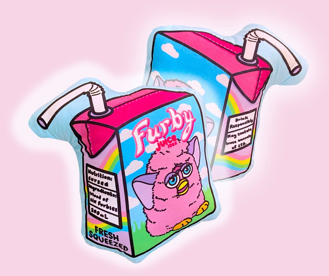 FURBY JUICE BOX Pillow Plush Cursed Toy Furby Plushie, Cute Rainbow ...