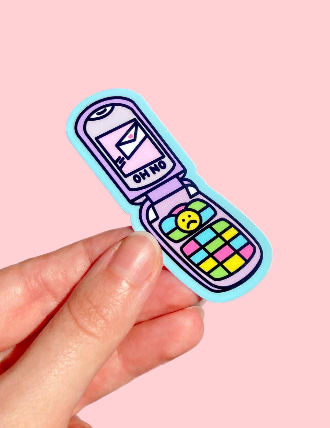 FLIP PHONE STICKER - Oh No Rainbow Sad Smiley Cellphone Y2K Sticker ...
