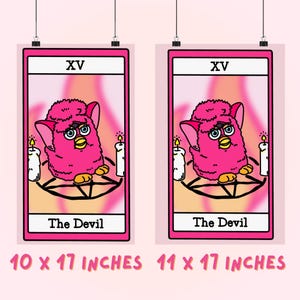 DEVIL FURBY Art Print - Furby Tarot Card Poster, Cursed Art, Spooky Halloween Wall Art, Pink ...