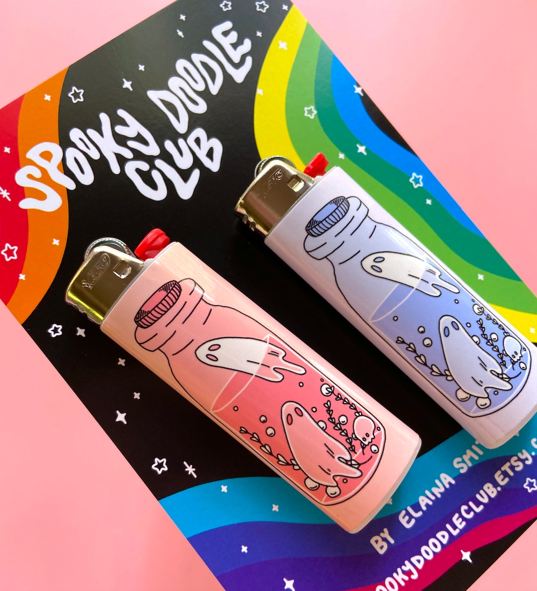 Cute Ghost Art Lighter GHOUL JUICE LIGHTER peach or Lilac Cauldron Brew ...