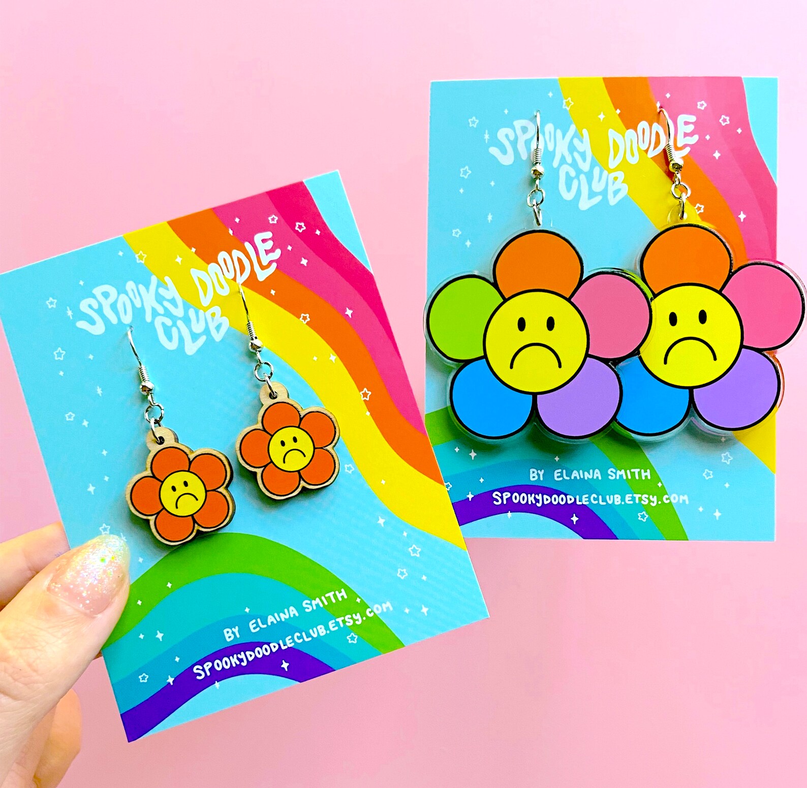 SAD FLOWER EARRINGS - Rainbow Floral Sad Smiley Face Jewelry, Spooky ...