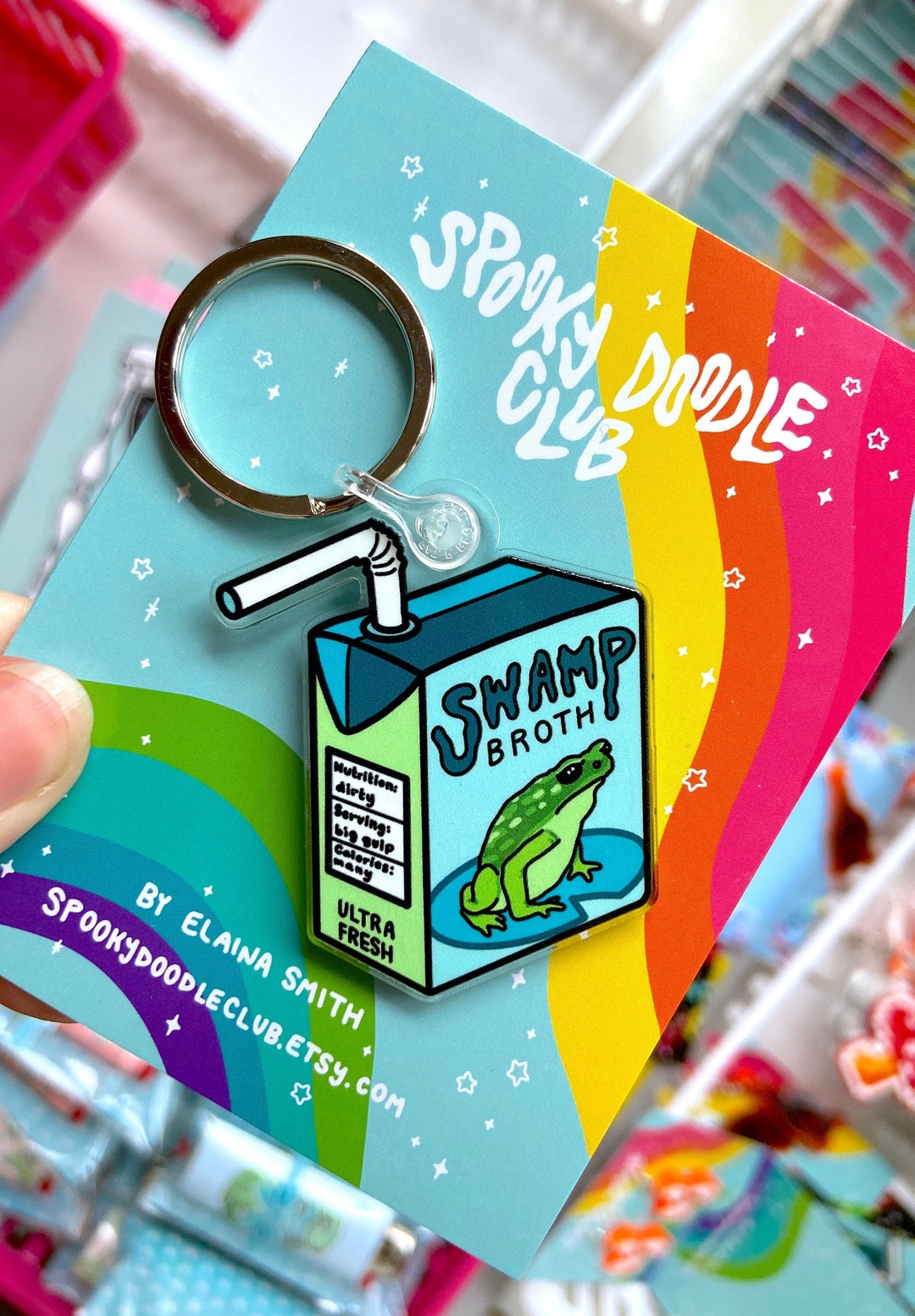 Frog Lily Pad Keychain SWAMP BROTH KEYRING Frog Juice Box Acrylic ...