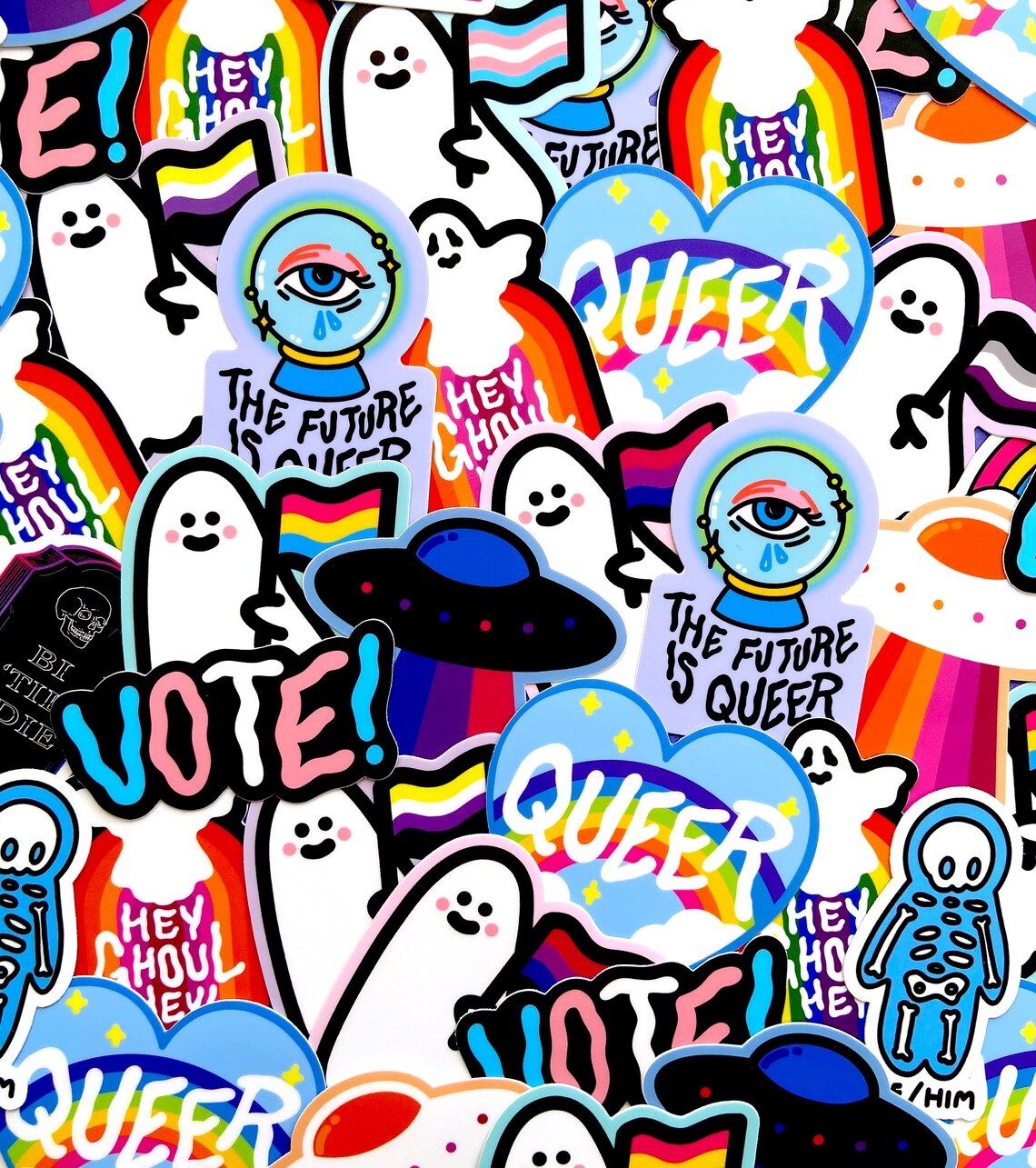 AGENDER PRIDE GHOST Sticker - Spooky Cute Nonbinary Pride Flag Sticker ...