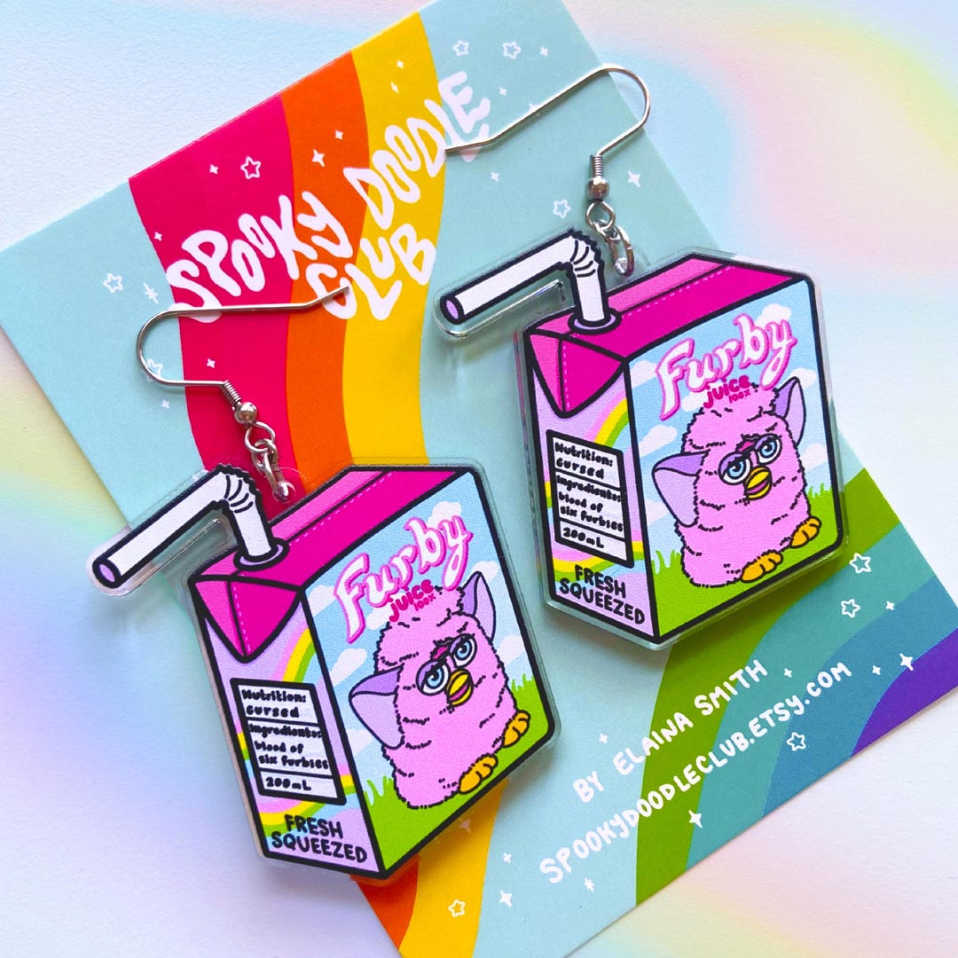 FURBY JUICE BOX Earrings - Cursed Furby Earrings, Rainbow Acrylic ...