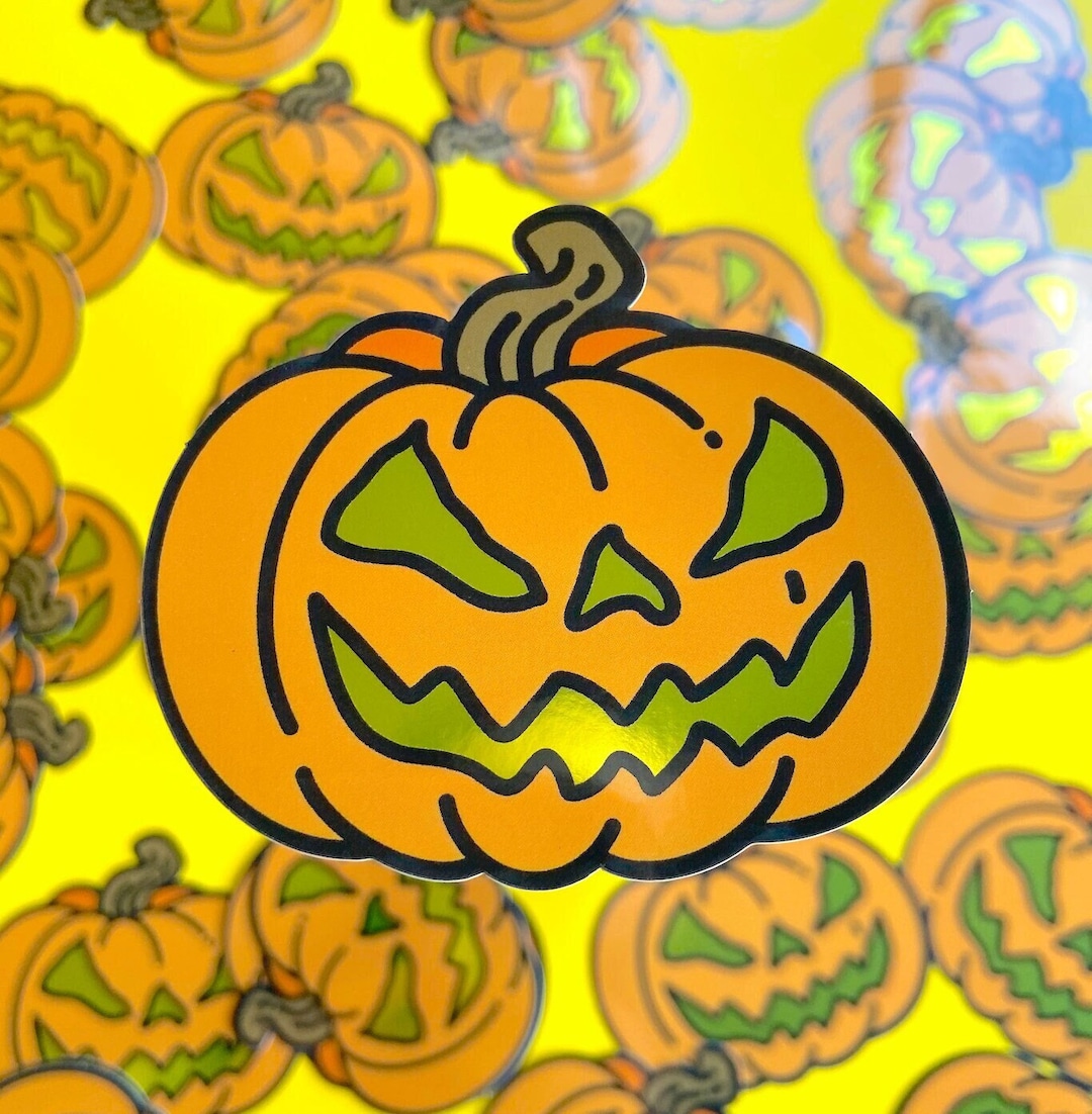 JACK-O-LANTERN Sticker - Halloween Vinyl Pumpkin Sticker, Scary Smiling ...