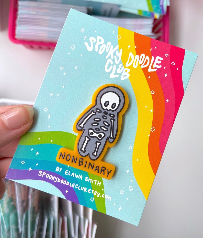 NONBINARY PIN Pronoun Skeleton Acrylic Pin - Enbi Enby NB Pride Gift by ...