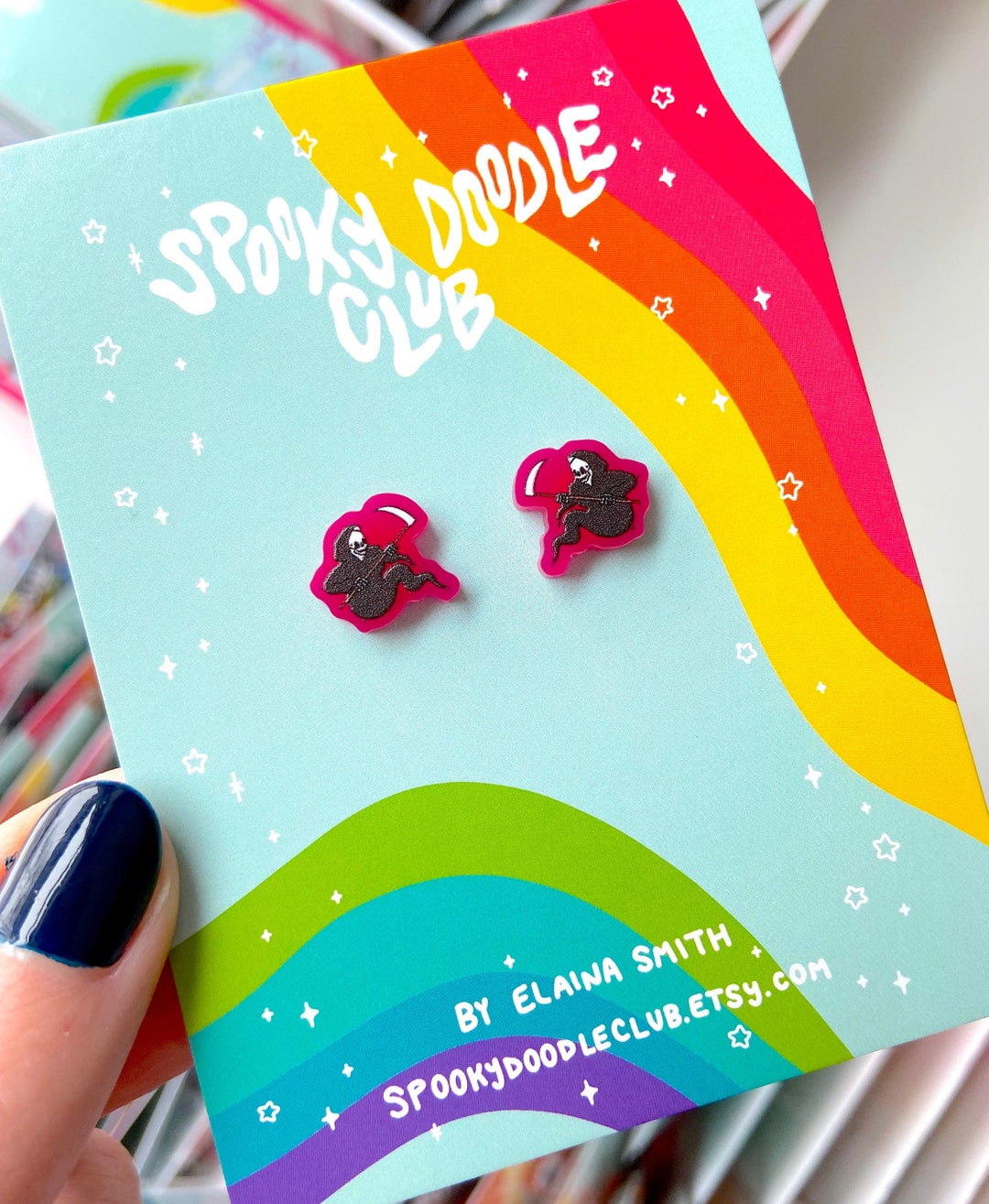 GRIM REAPER EARRINGS - Spooky Doodle Club Acrylic Stud Earrings (0.5 ...