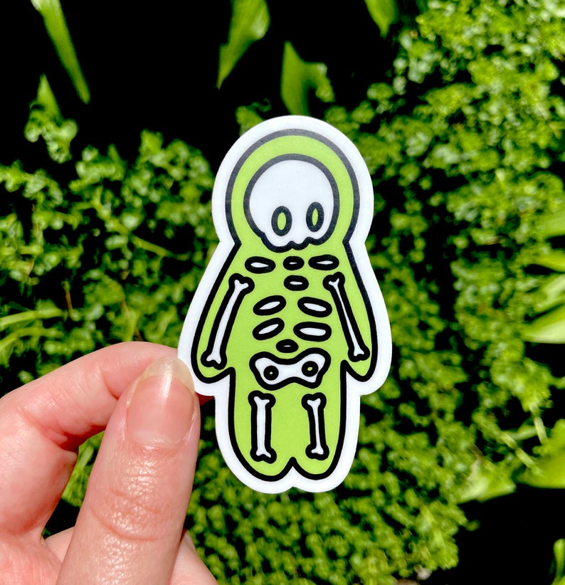 GREEN SKELETON STICKER - Vinyl Art Sticker - Spooky Doodle Club - Etsy