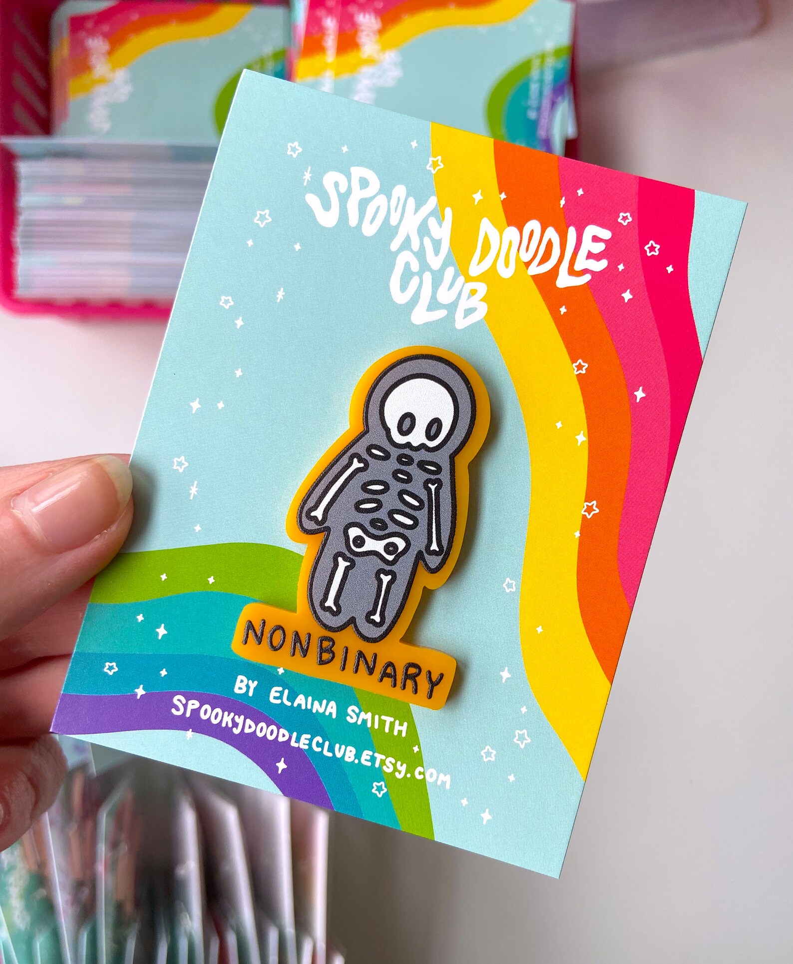 NONBINARY PIN Pronoun Skeleton Acrylic Pin - Enbi Enby NB Pride Gift by ...