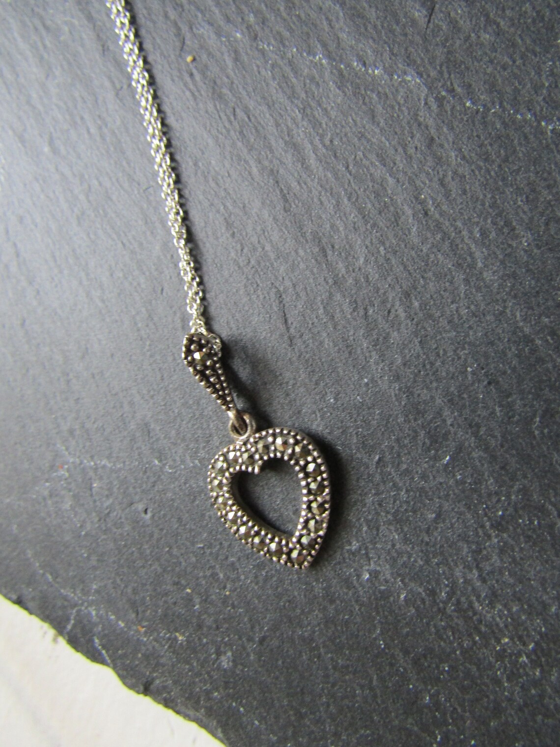 Sterling Silver Marcasite Heart Pendant Necklace - Etsy