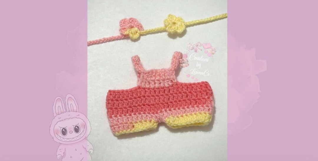 Labubu Crochet Overalls With Matching Flower Headband V1 Version Only ...