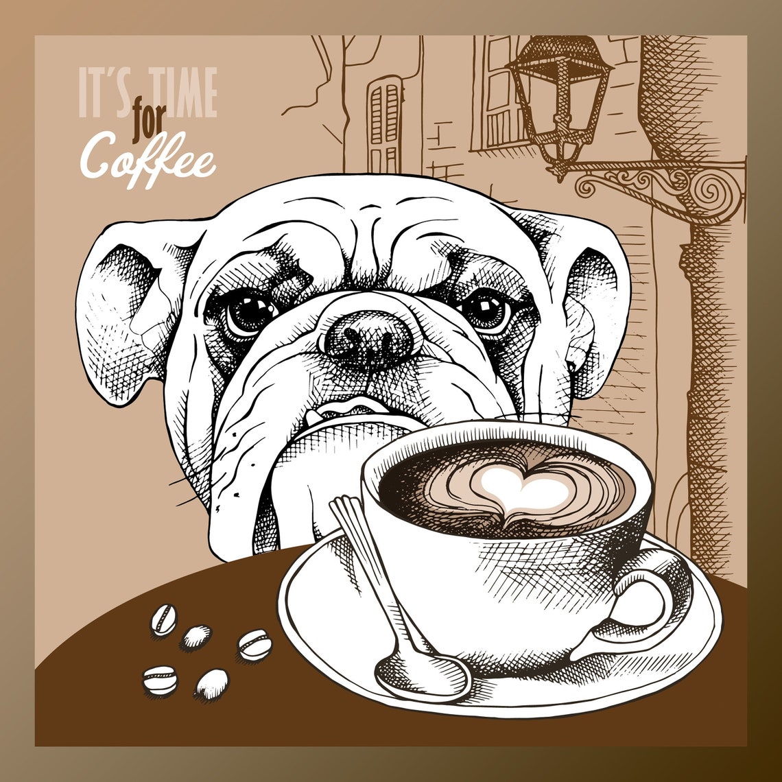 Coffee Sign Bulldog Coffee Kitchen Wall Art English Bulldog Dog Art Dog ...