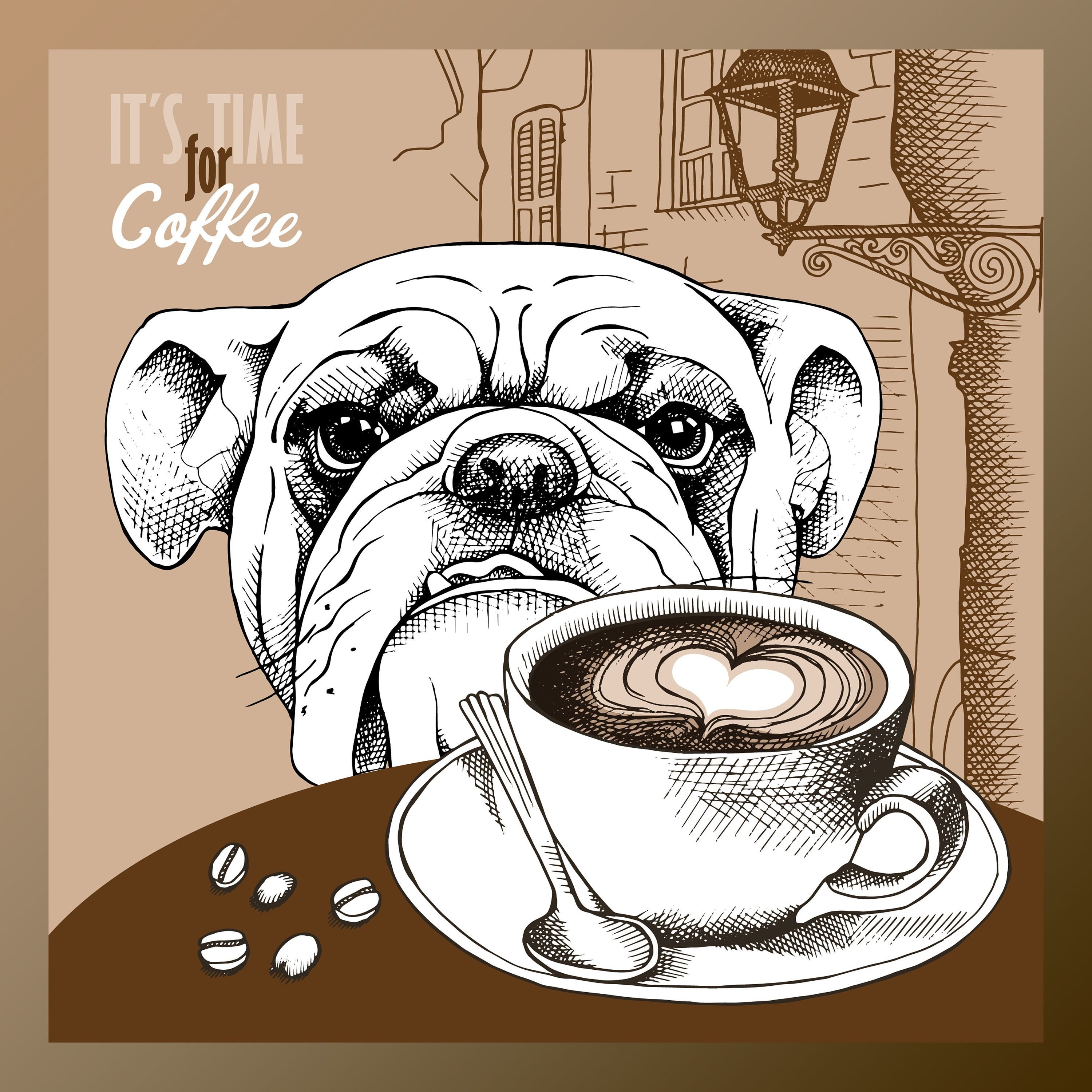 Coffee Sign Bulldog Coffee Kitchen Wall Art English Bulldog Dog Art Dog ...