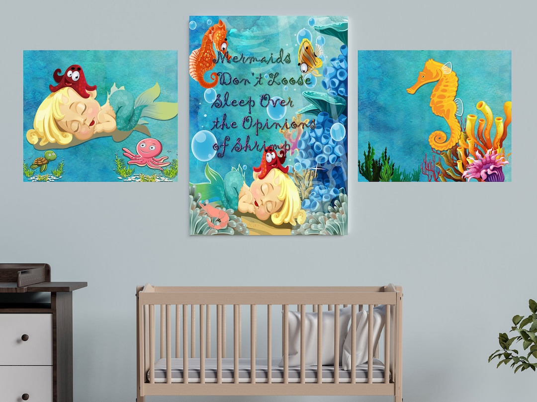 Little Mermaid Poster Little Mermaid Print 3 Piece Art Set Mermaid Wall ...