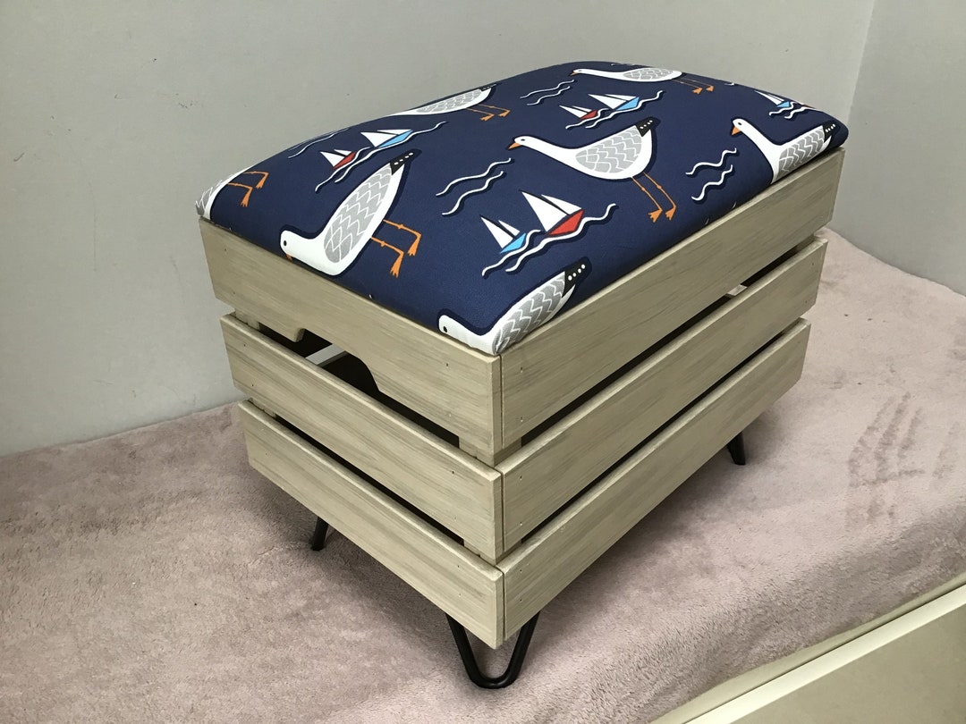 Hand Painted Wooden Storage Stool With Hairpin Legs - Etsy UK