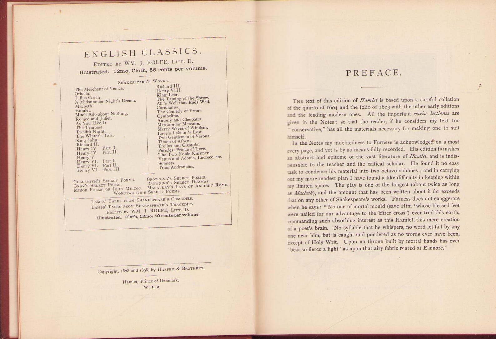 Vintage Book: Tragedy of Hamlet by William Shakespeare, 1898, American ...