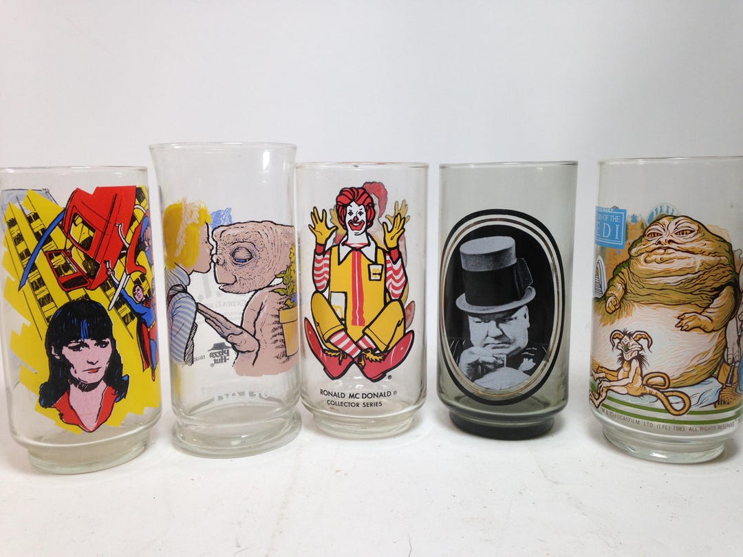 A Glass Menagerie of 5 Vintage Collectible Glasses: Ronald Mcdonald, ET ...