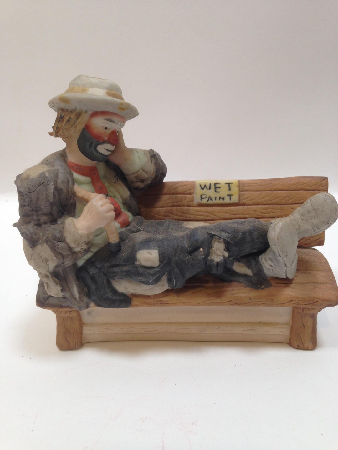 Emmett Kelly Jr. Hobo Clown Wet Paint Bench Large Porcelain Figurine ...