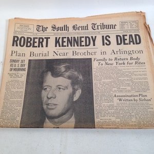 South Bend Tribune Newspaper June 6, 1968 Robert F. Kennedy ...