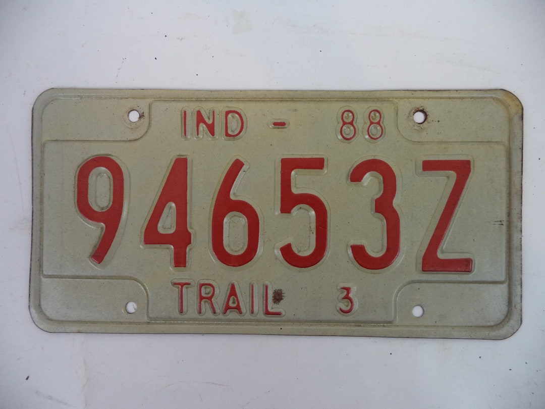 Vintage Indiana License Plate 1988 Trailer 94653Z 0819 - Etsy