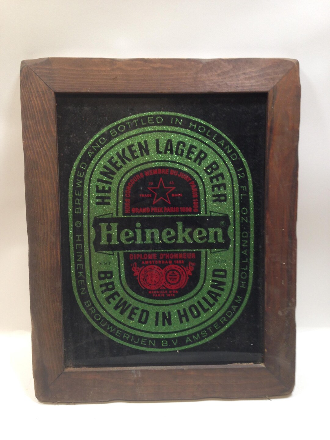 Vintage Heineken 15x19" Beer Advertising Sign Dark Wood Frame Green ...