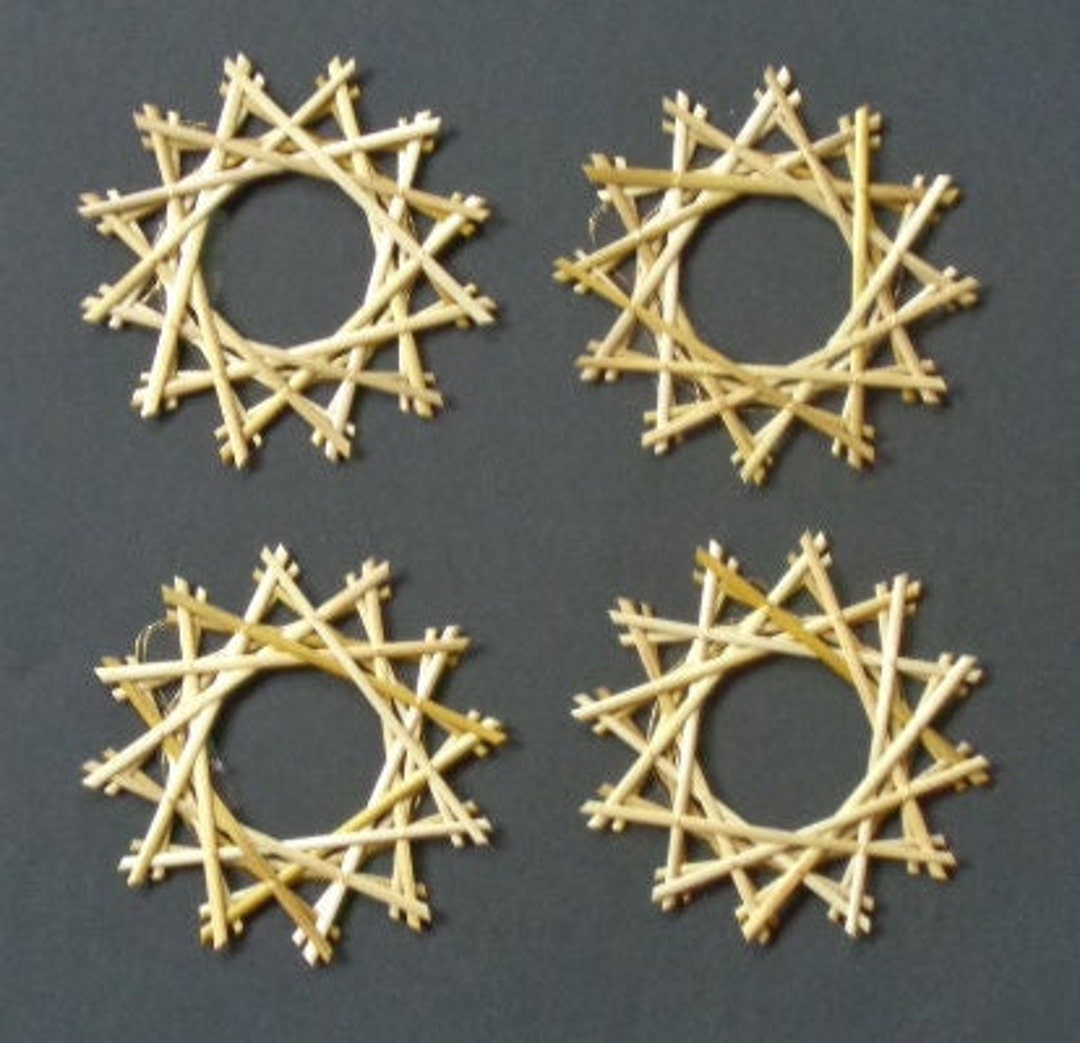4 Straw Stars With Hanger - Set Lily - Gold Yarn - Etsy
