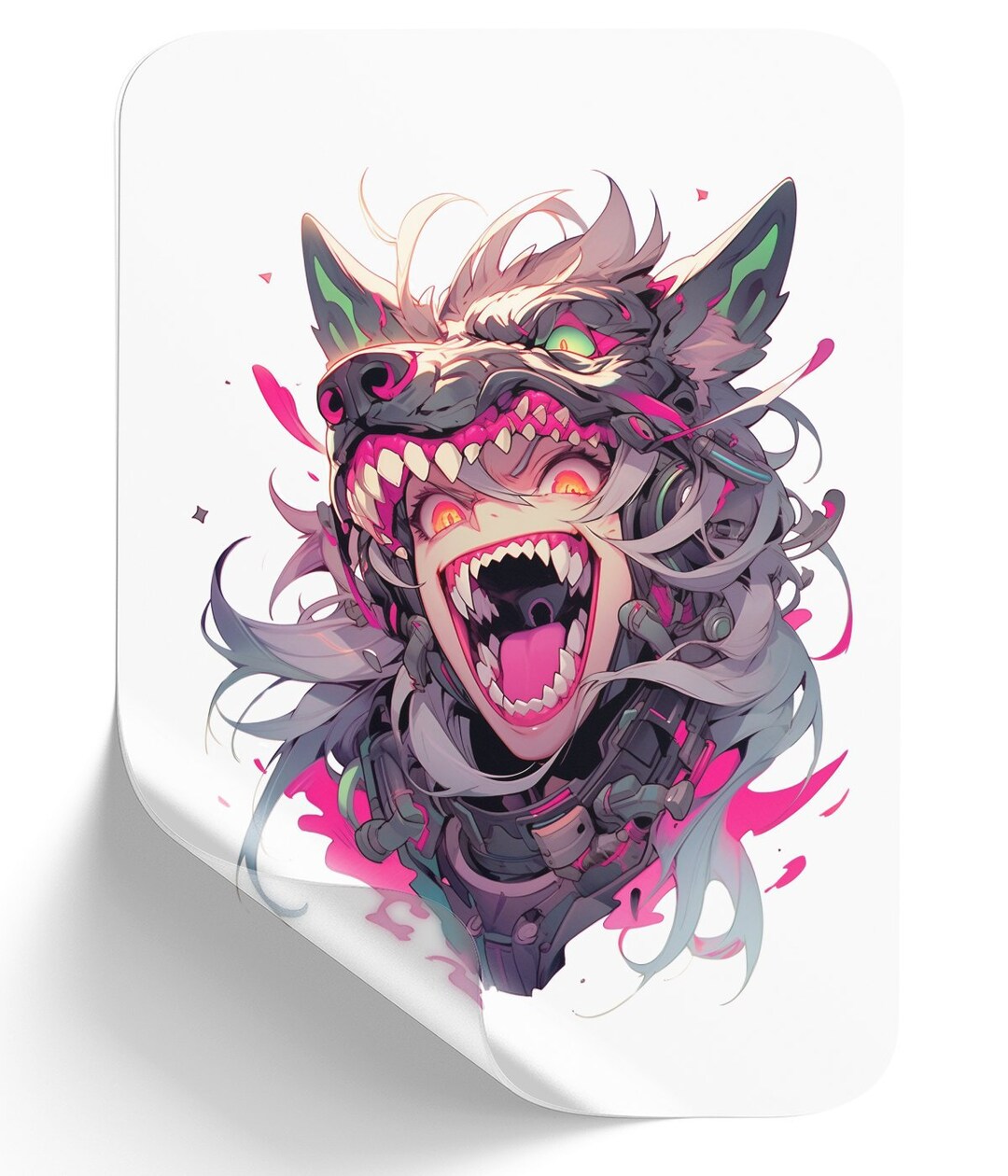 Snarling Wolf Girl Anime-style Sticker Illustration 6 Pack - Etsy