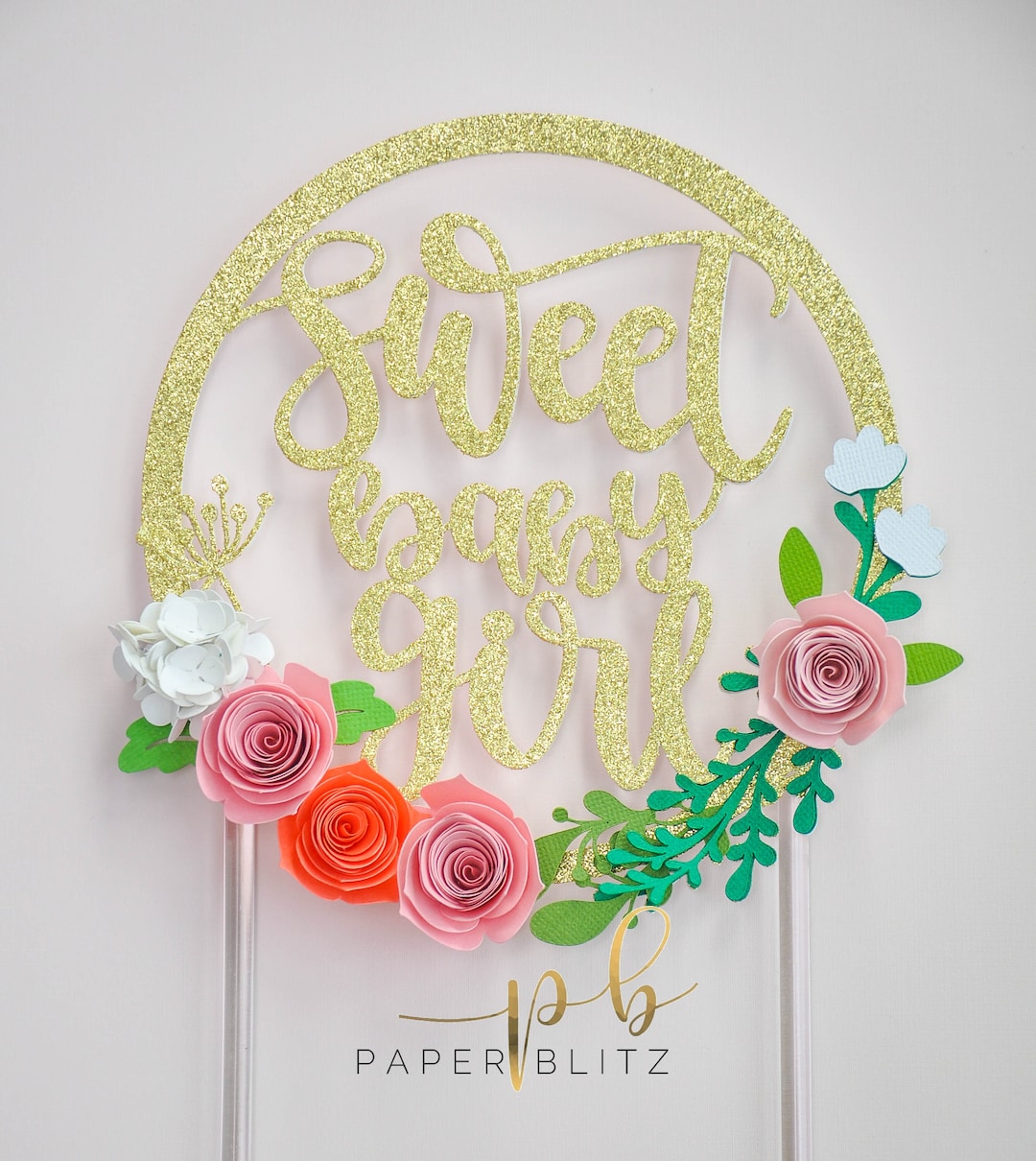 Flower Wreath Birthday Cake Topper, Flower Theme Cake Topper, Floral ...