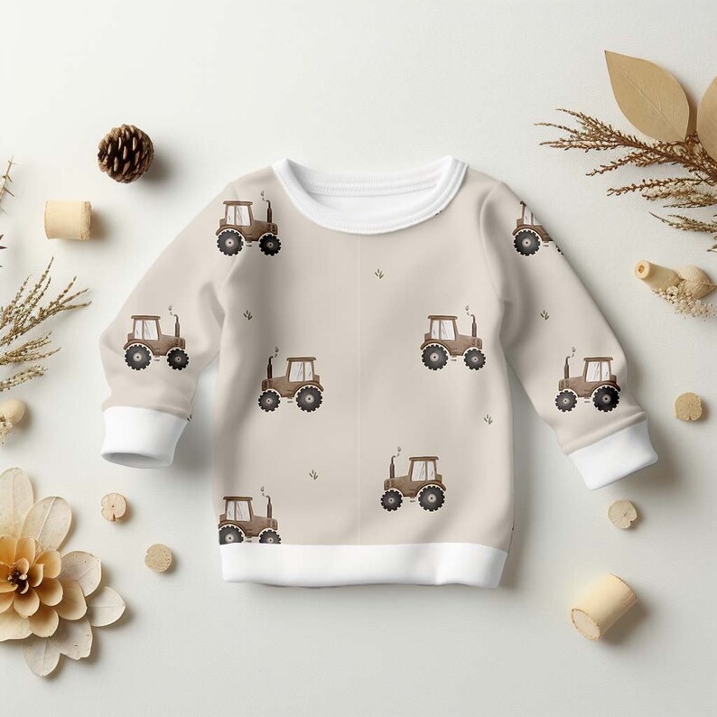 French Terry Sommersweat Meterware Traktor Stoff beige in 2 Farben - Etsy.de