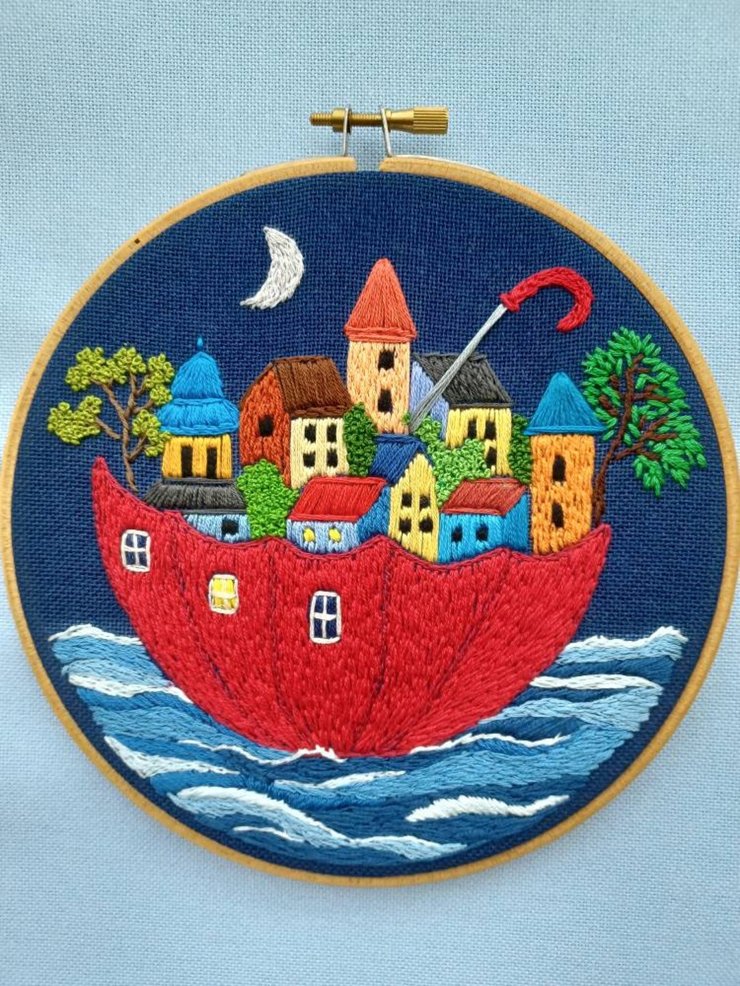 Hand Embroidered, Highly Detailed Whimsical Seascape Thread Painting ...