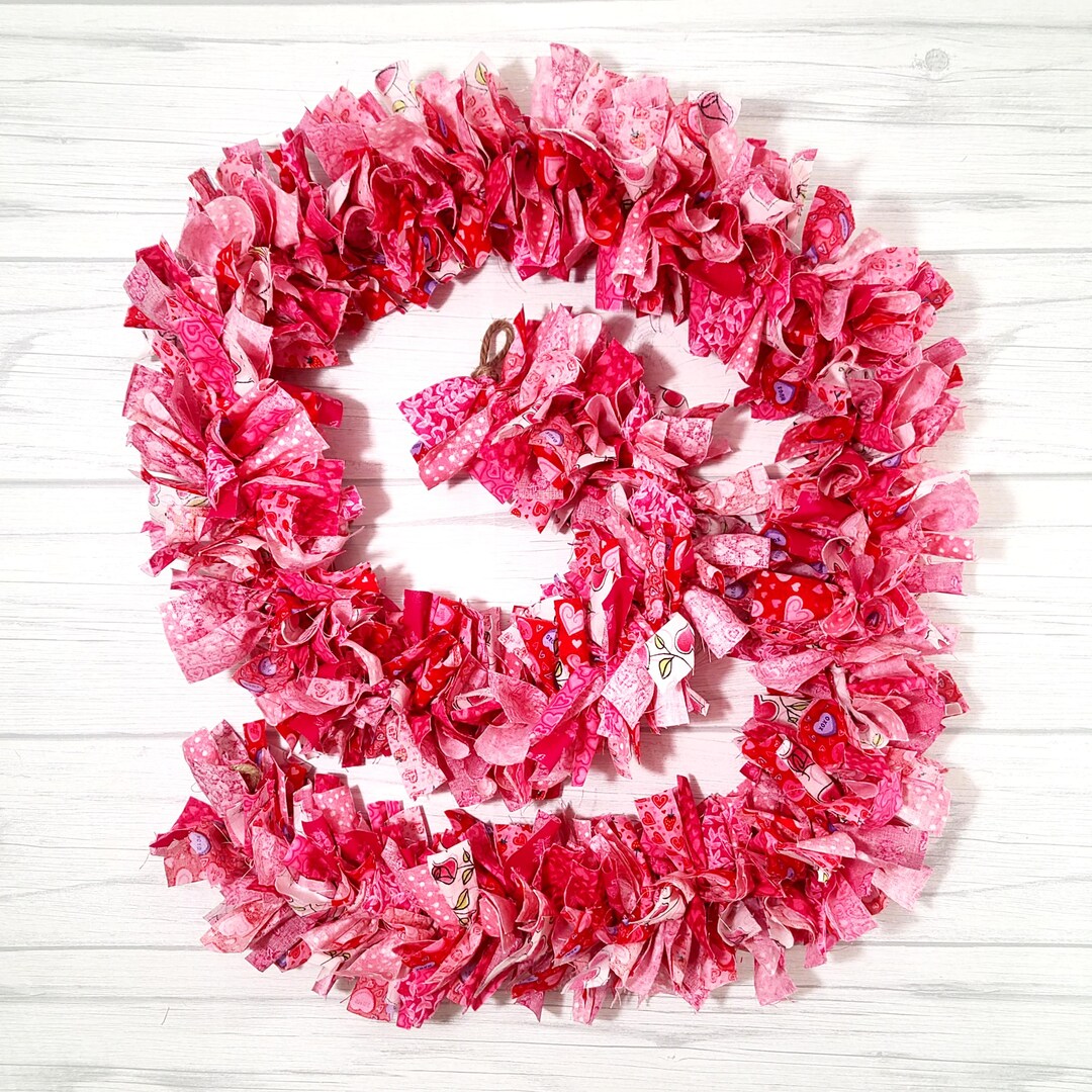 Hand Tied Rustic Valentine's Day Rag Garland. Valentine's Day Mantle ...